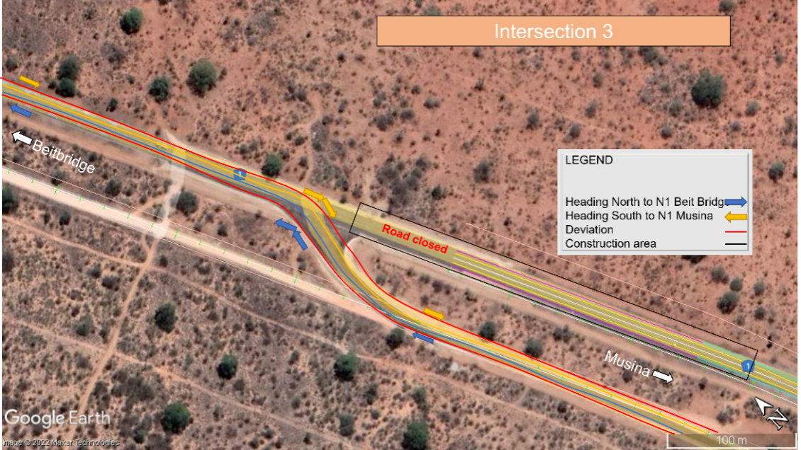 Traffic deviation on N1 Musina due to construction - SANRAL Stop Over
