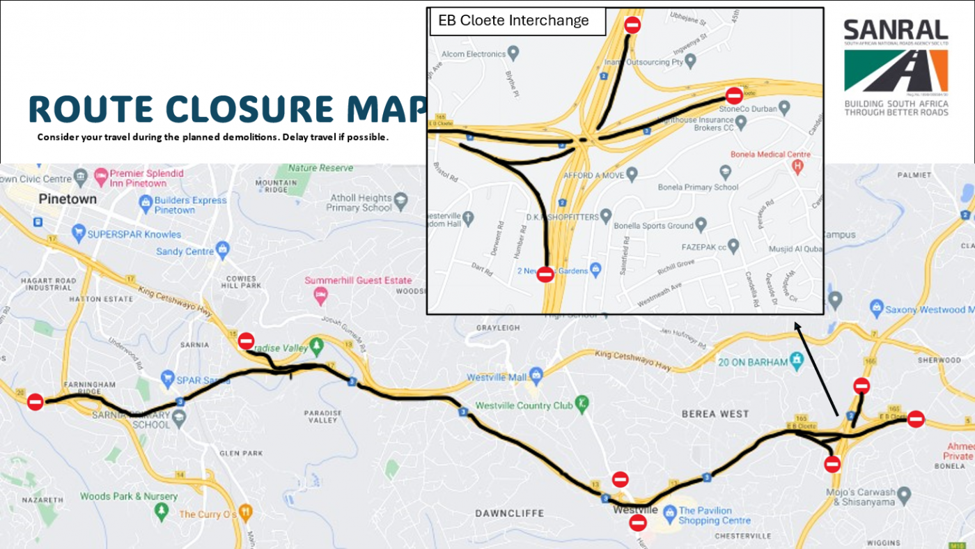 Full road closure of N3 between the N2 EB Cloete Interchange (Spaghetti ...