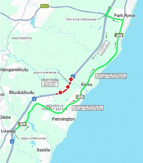 TEMPORARY ROAD CLOSURES ON N2 NORTH BOUND BETWEEN SEZELA INTERCHANGE ...